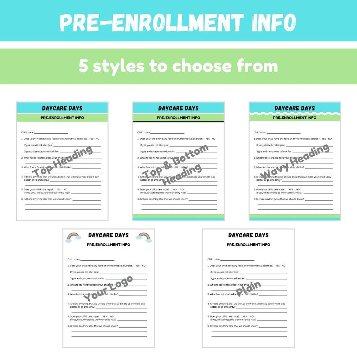 Pre-enrollment Info Form for Childcare - Etsy