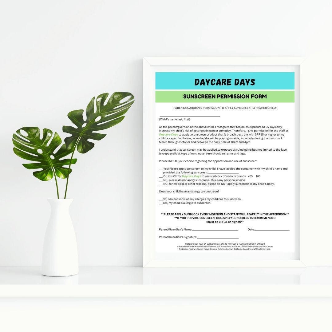 Sunscreen Permission Form - Etsy