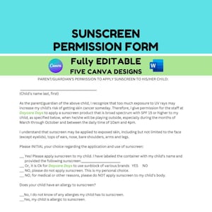 Sunscreen Permission Form - Etsy