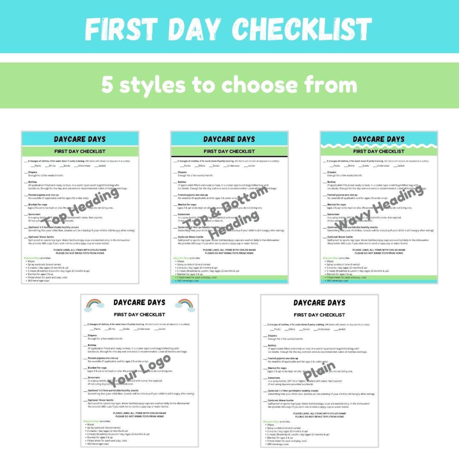 First Day of Childcare Checklist - Etsy