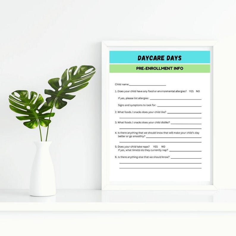 Pre-enrollment Info Form for Childcare - Etsy