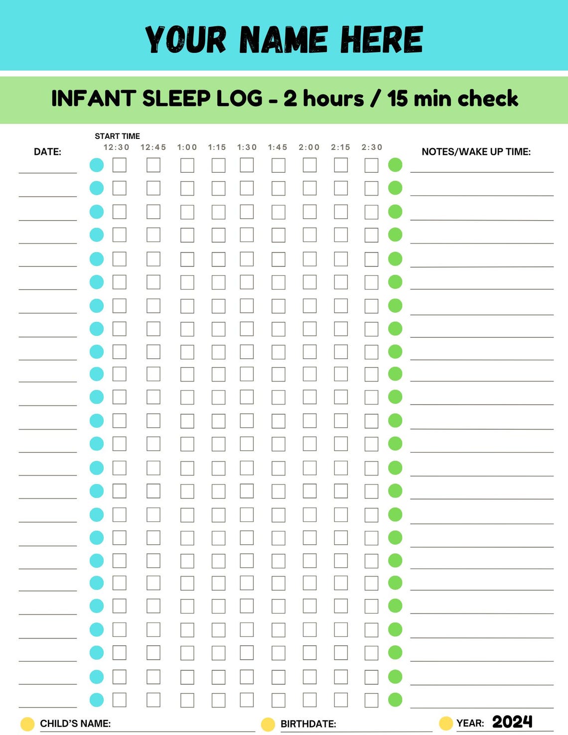 Infant Sleep Log for Childcare Homes and Centers - Etsy