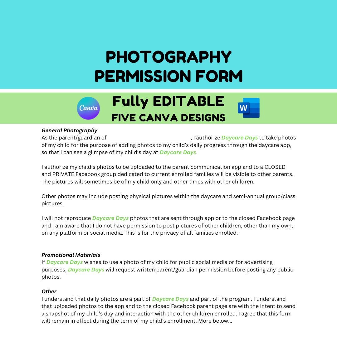 Photography Permission Form - Etsy