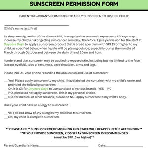 Sunscreen Permission Form - Etsy