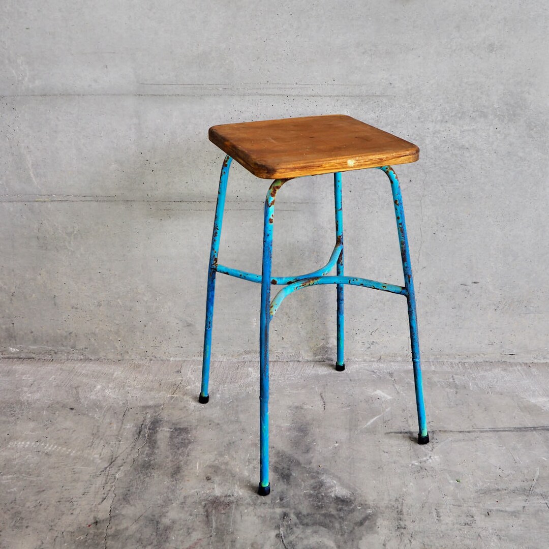 Industrial Style Wood and Metal Stool 50 Cm High (france, C.1950) - Etsy UK