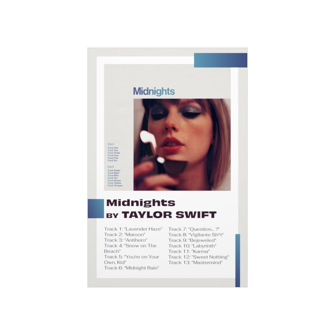 Taylor Swift Midnights Track List Premium Matte Vertical Posters - Etsy