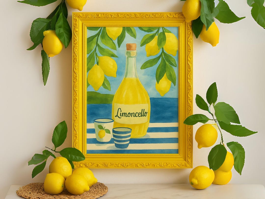 Limoncello Art Print – Italian Lemon Watercolour Kitchen Decor | Amalfi ...