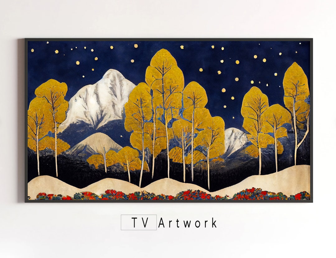 Samsung the Frame TV Art | Rocky Mountain Aspens Under a Starry Sky ...