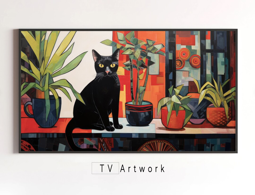 Samsung Frame TV Art | Cat With House Plants | Colorful, Abstract ...