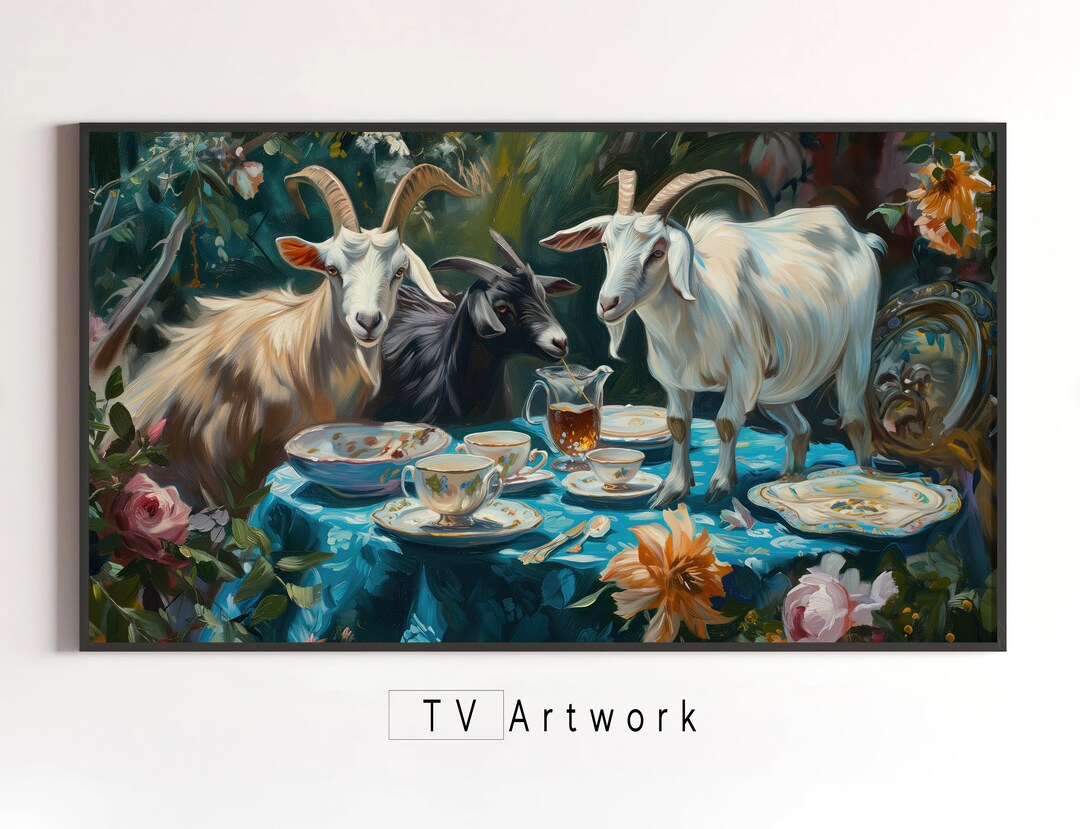 Samsung the Frame TV Art | Goat Tea Party | Ruminantcore, Cute Animals ...
