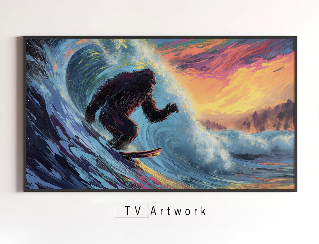 Digital Illustration for Virtual Display | Surfing Sasquatch | Colorful ...