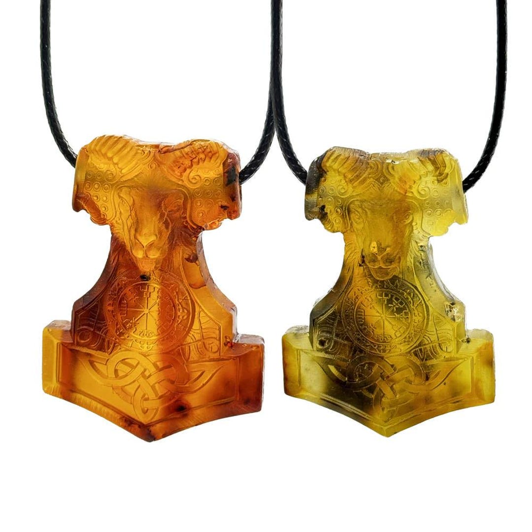 Amber Viking Thors Hammer Amulet | Engraved Pendant - Etsy