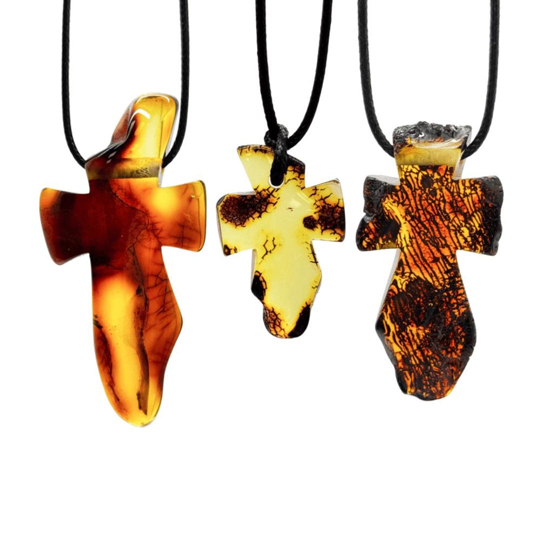 Baltic Amber Carved Natural Form Cross Amulet | Unisex Pendant - Etsy