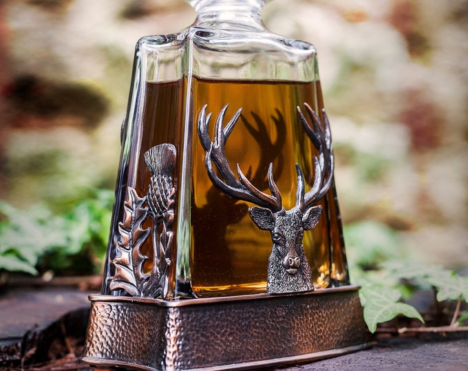 Bronze Stag Crystal Decanter - Elegant Chocolate Bronze Finish, Rustic ...