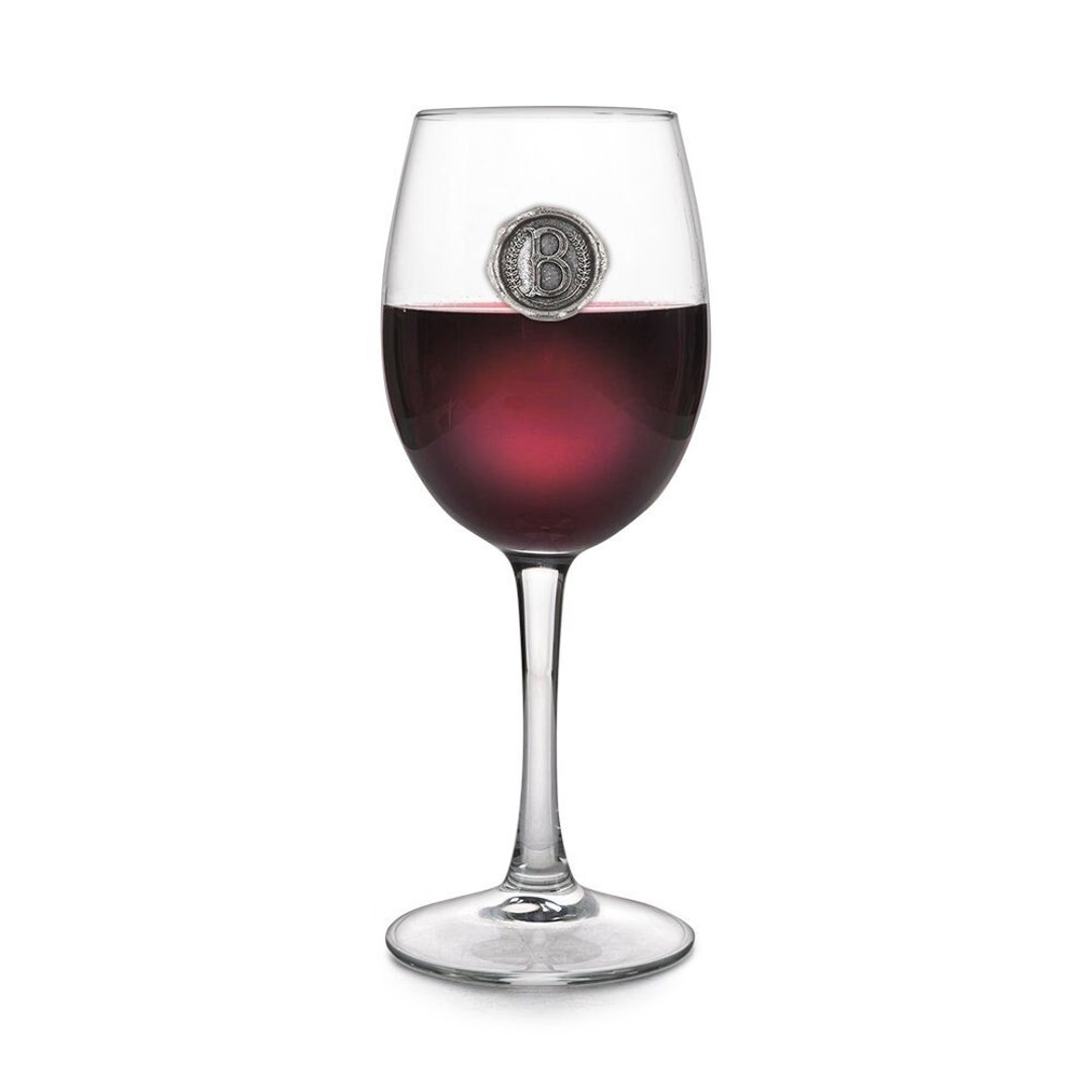 Personalized Wine Glass With Pewter Initial Monogram - Custom Engraved ...