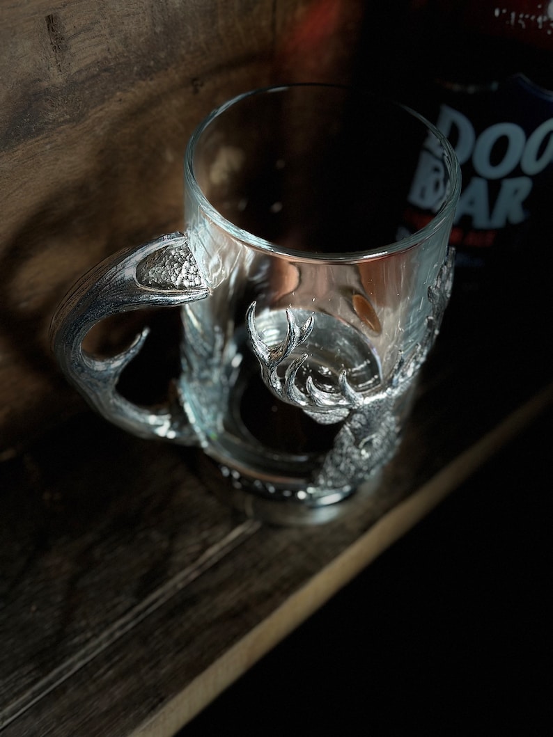 Highland Stag Glass Tankard - Pewter Antler Handle Mug, Scottish Themed ...