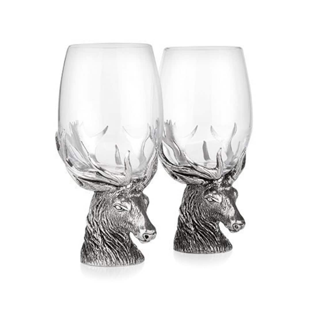 Elegant Stag Wine Glasses - Deer Stemware, Rustic Antler Glassware ...