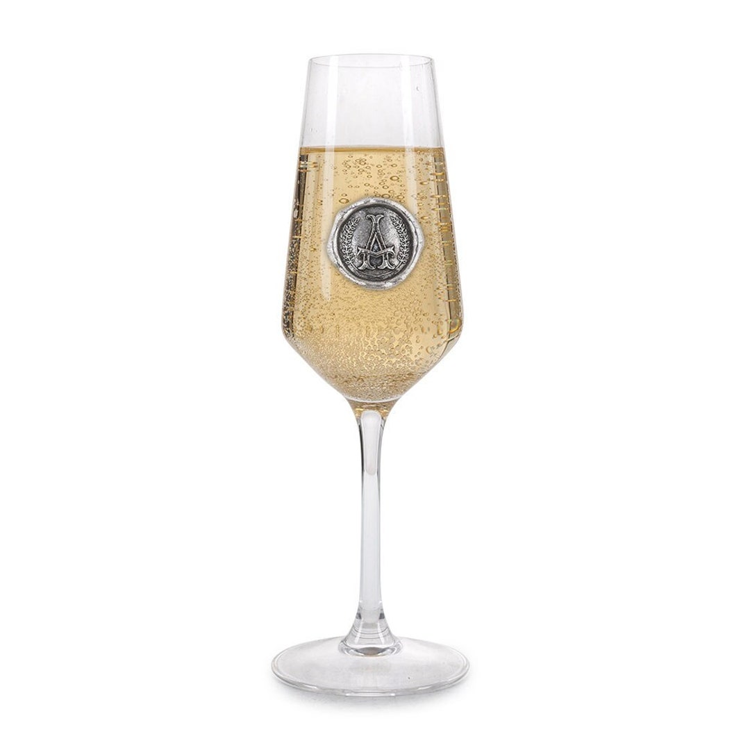 Personalized Champagne Glass With Pewter Initial Monogram - Custom ...