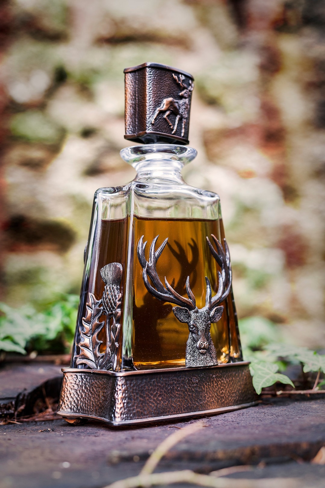 Bronze Stag Crystal Decanter - Elegant Chocolate Bronze Finish, Rustic ...