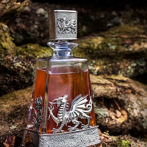 Welsh Dragon Whisky Decanter - Handcrafted Celtic Liquor Carafe ...