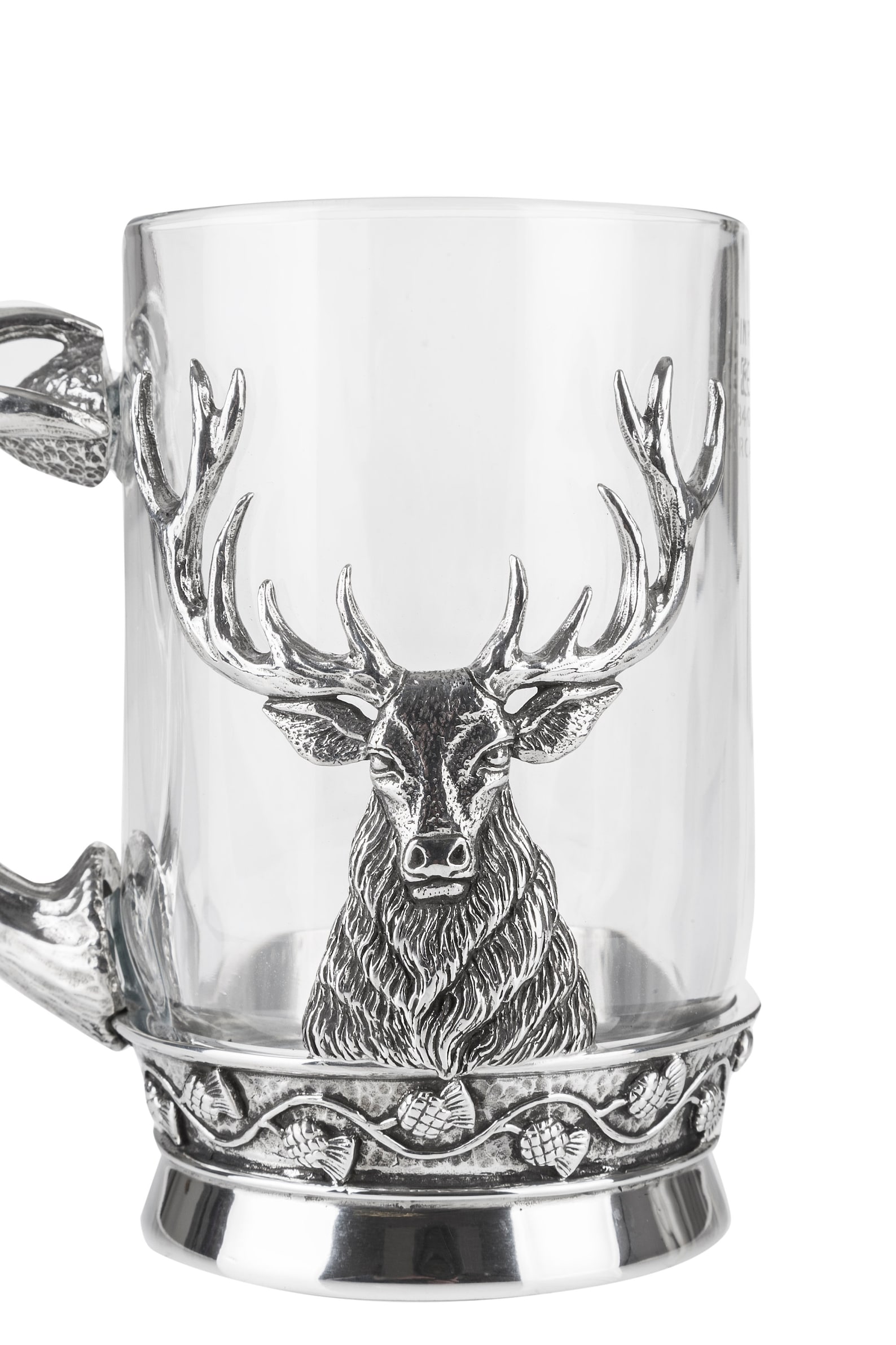 Highland Stag Glass Tankard - Pewter Antler Handle Mug, Scottish Themed ...