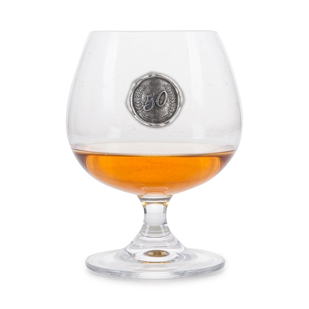 Personalized Brandy Glass With Pewter Birthday Number Monogram - Custom ...
