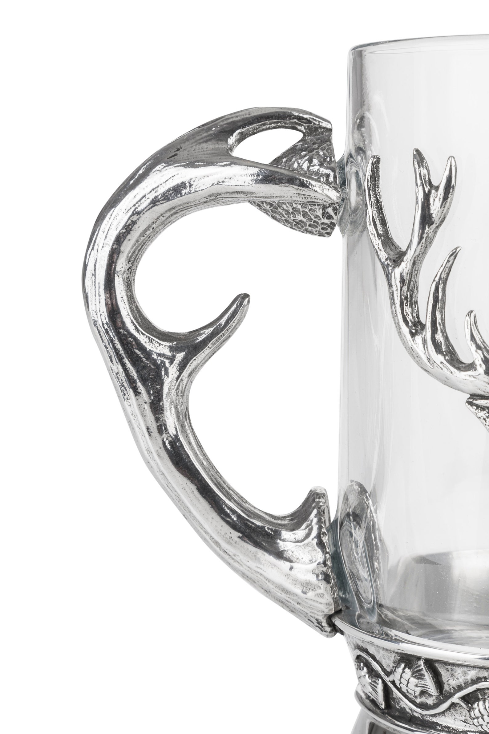 Highland Stag Glass Tankard - Pewter Antler Handle Mug, Scottish Themed ...