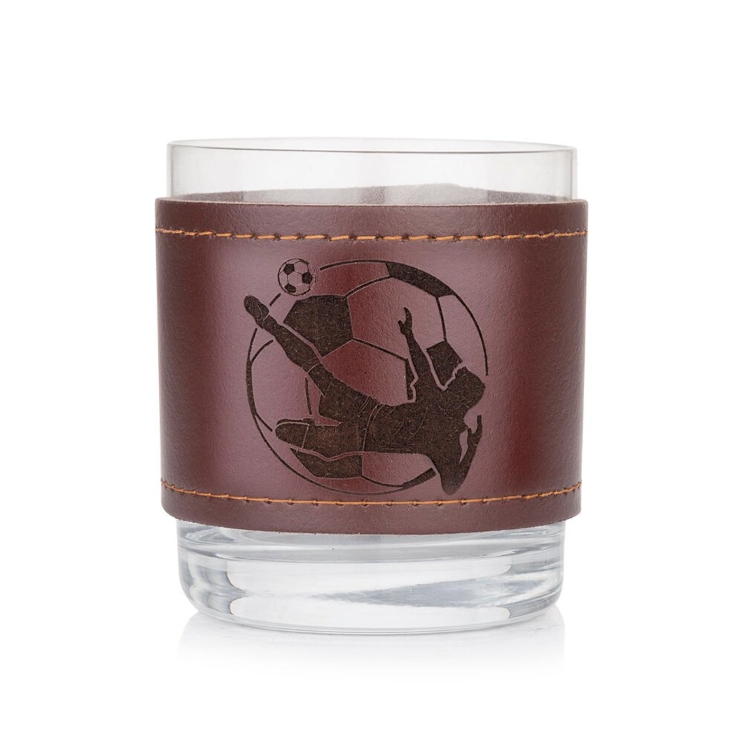 Football Themed Crystal and Leather Glass - Handcrafted Soccer Whisky ...