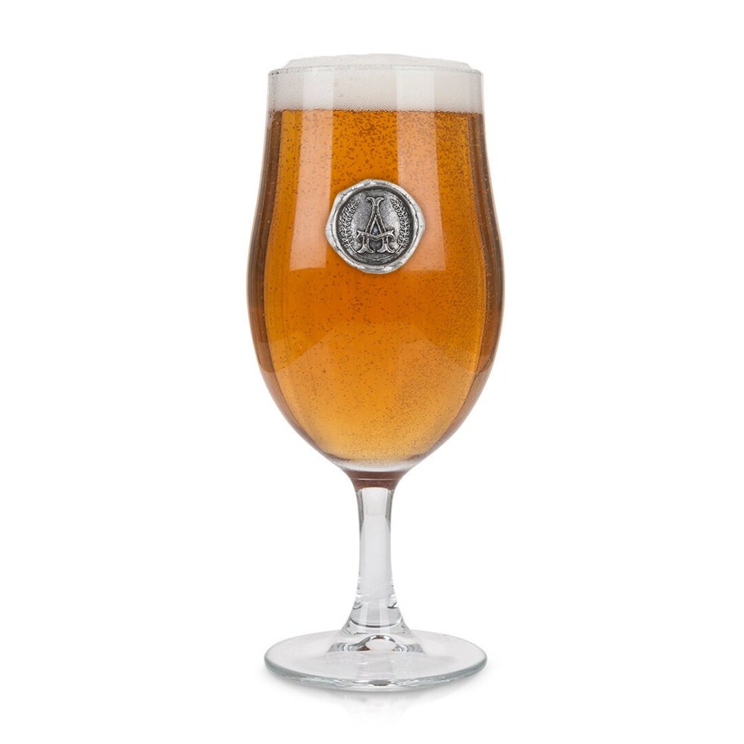 Personalized Stemmed Pint Glass With Pewter Initial Monogram - Custom ...