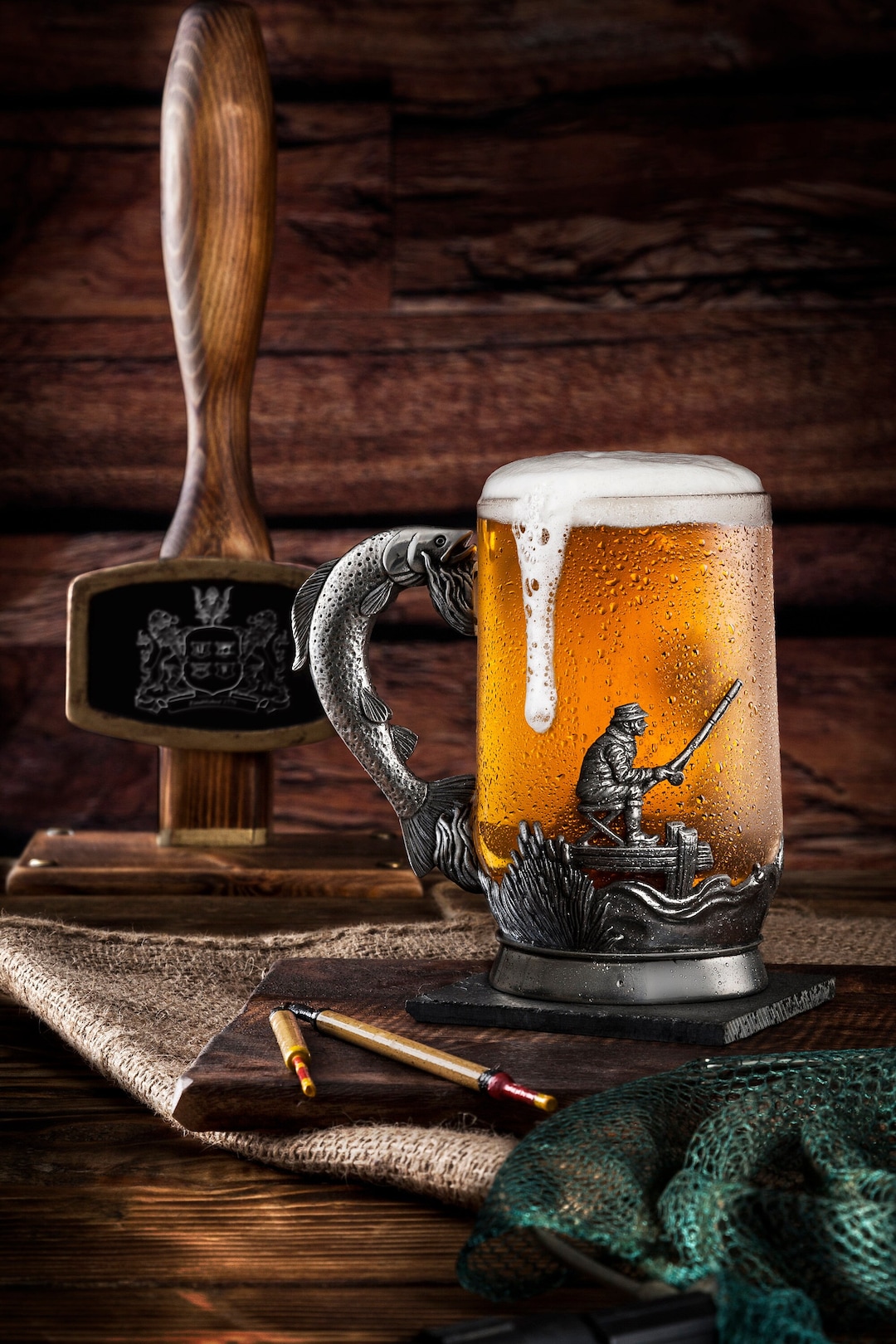 Fishing Themed Glass Tankard - Angler's Beer Mug, Personalized ...