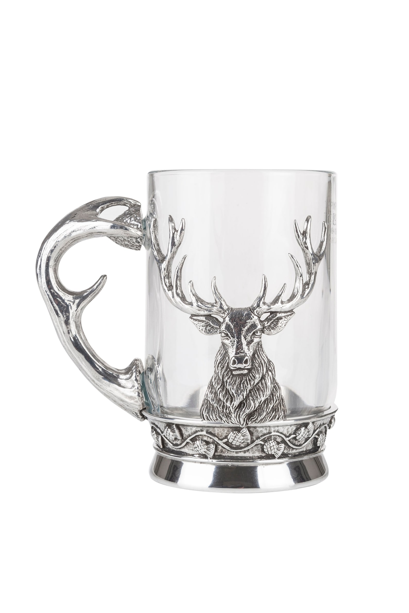 Highland Stag Glass Tankard - Pewter Antler Handle Mug, Scottish Themed ...