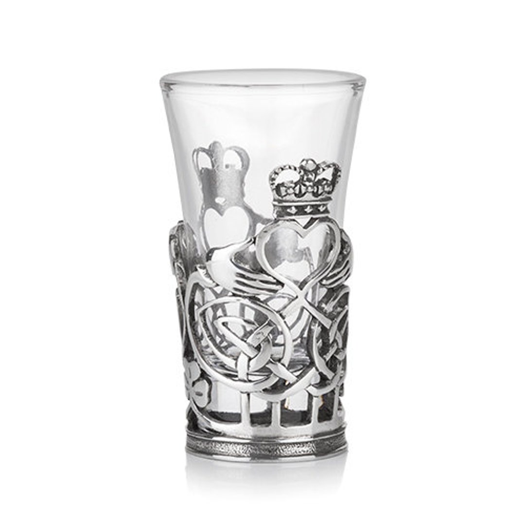 Irish Claddagh Pewter Shot Glass Holder Celtic Claddagh Barware ...