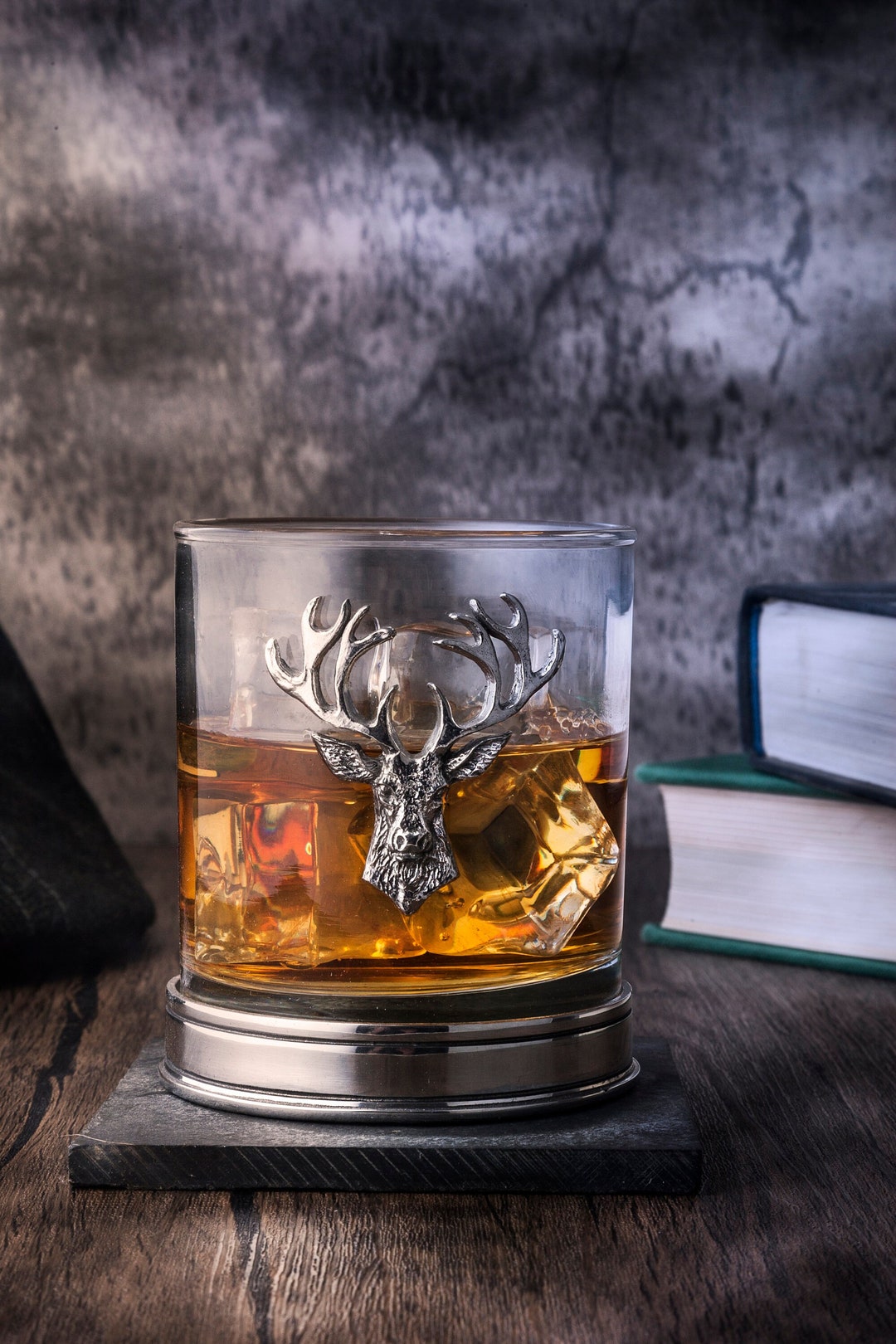 Stag Head Whisky Tumbler With Pewter Base - Handcrafted Rustic Whisky ...