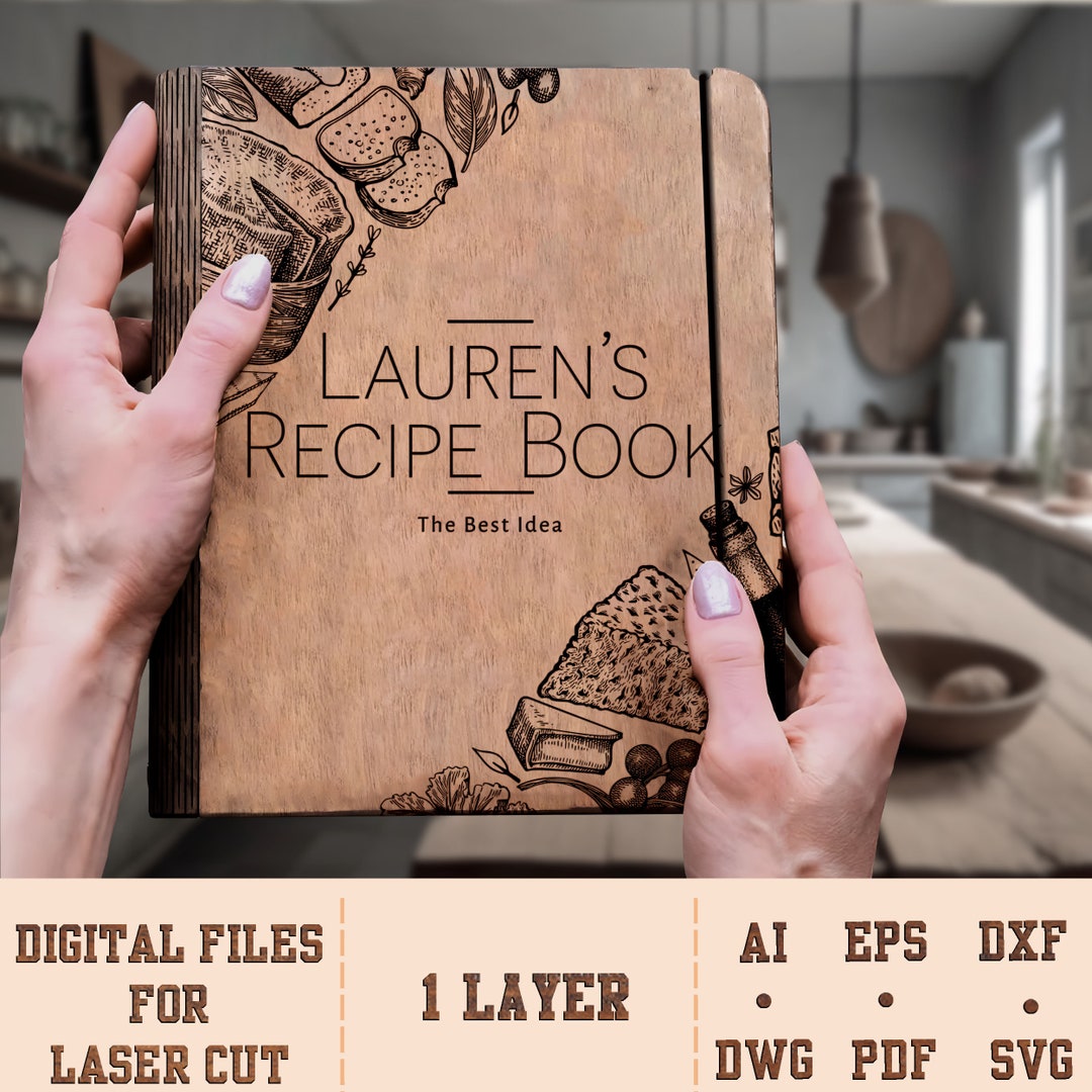 Personalized Recipe Book Cover Svg, Wooden Cookbook Recipes Laser Cut ...