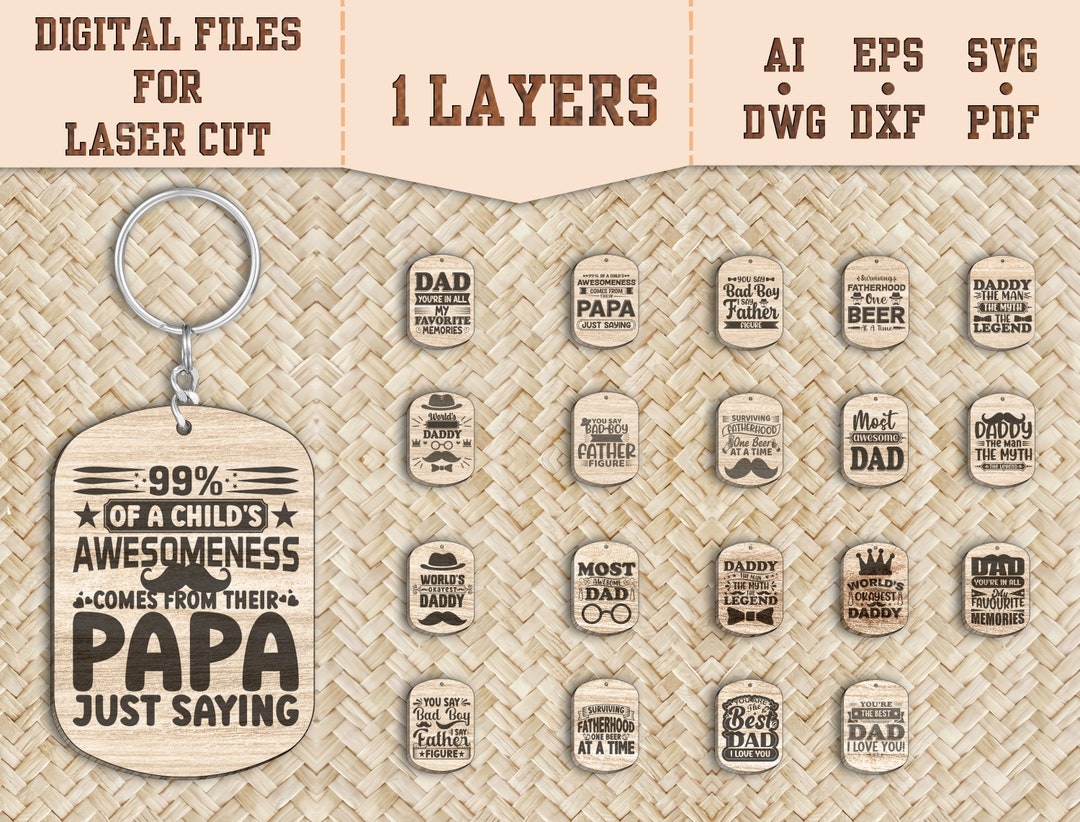 Bundle 20 Fathers Day Keychain Bundle SVG, Dad Keychain SVG, Fathers ...