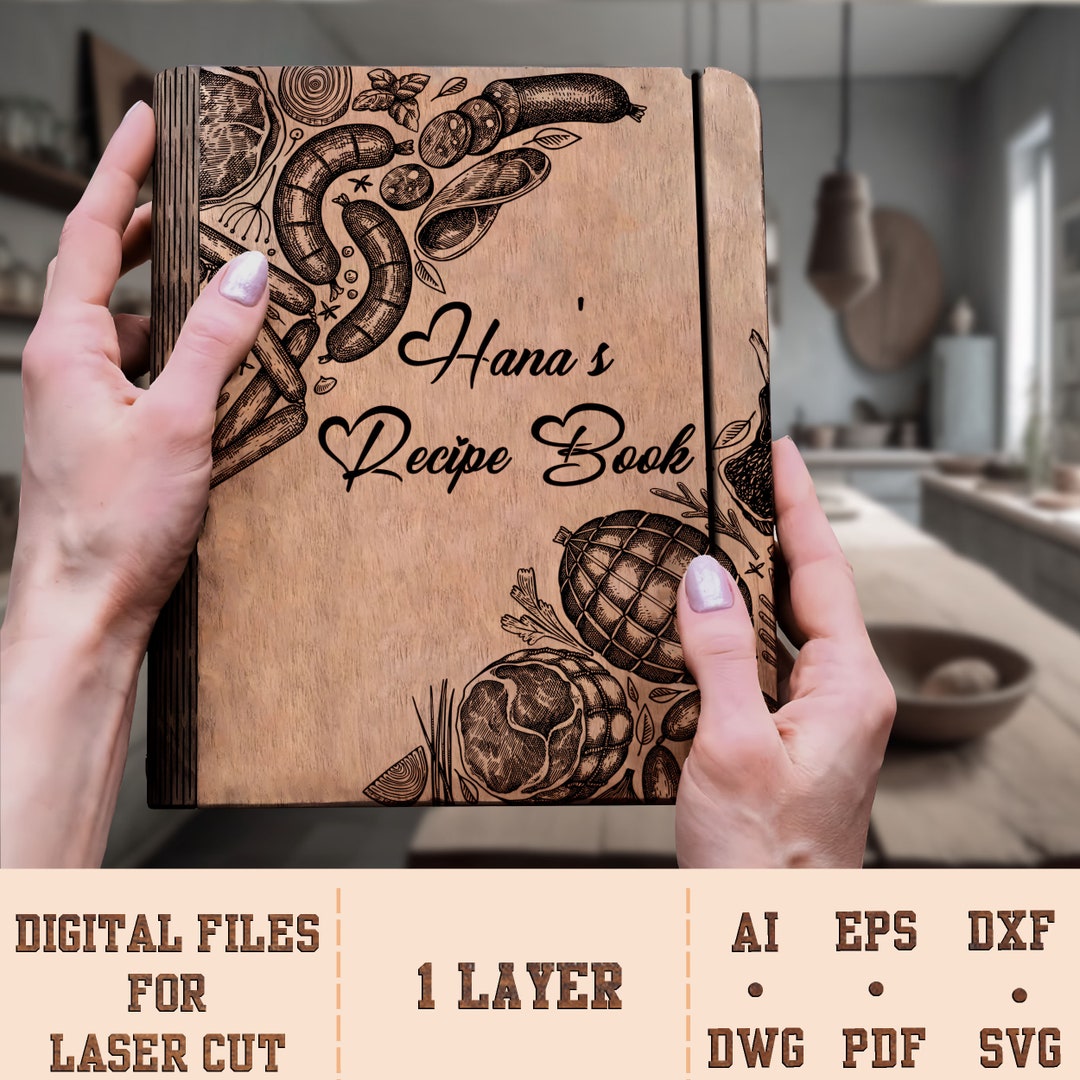 Personalized Recipe Book Cover Svg, Wooden Cookbook Recipes Laser Cut ...