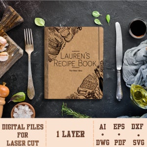 Personalized Recipe Book Cover Svg, Wooden Cookbook Recipes Laser Cut ...