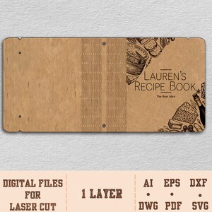 Personalized Recipe Book Cover Svg, Wooden Cookbook Recipes Laser Cut ...