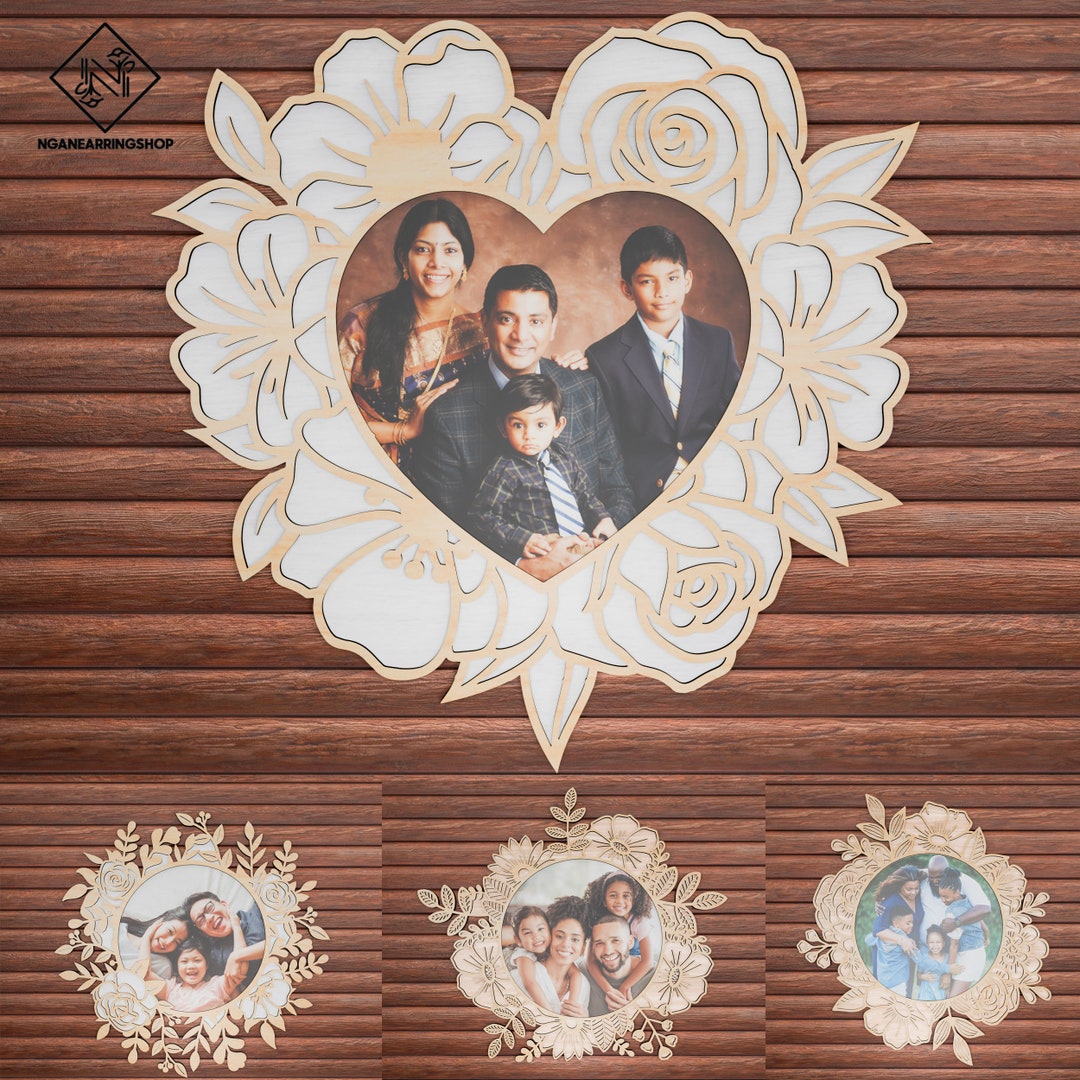 Family Photo Frame Svg File Laser Cut Glowforge, Photo Frame Flower Svg ...