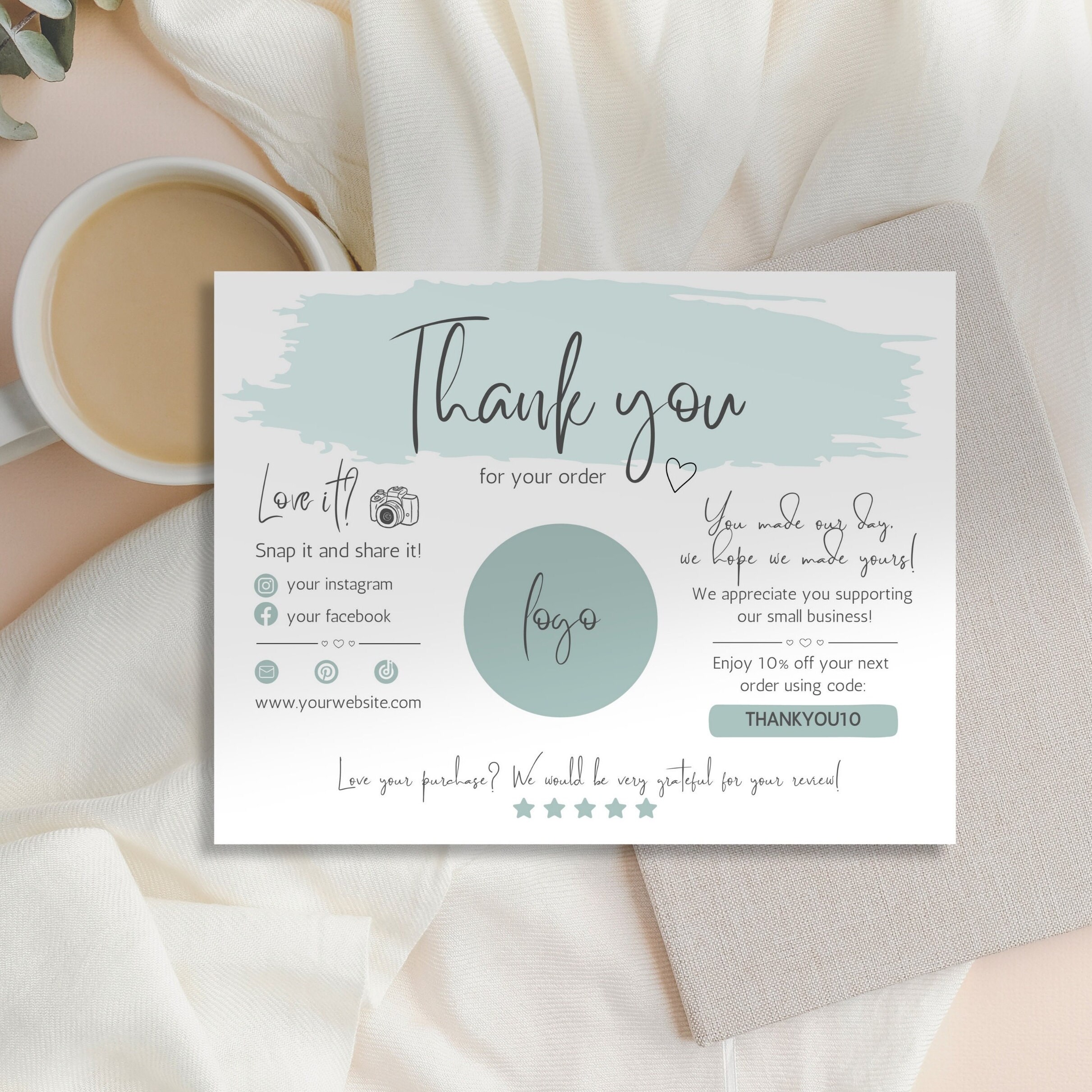Editable in CANVA Business Thank You Insert Card, Modern Light Blue ...