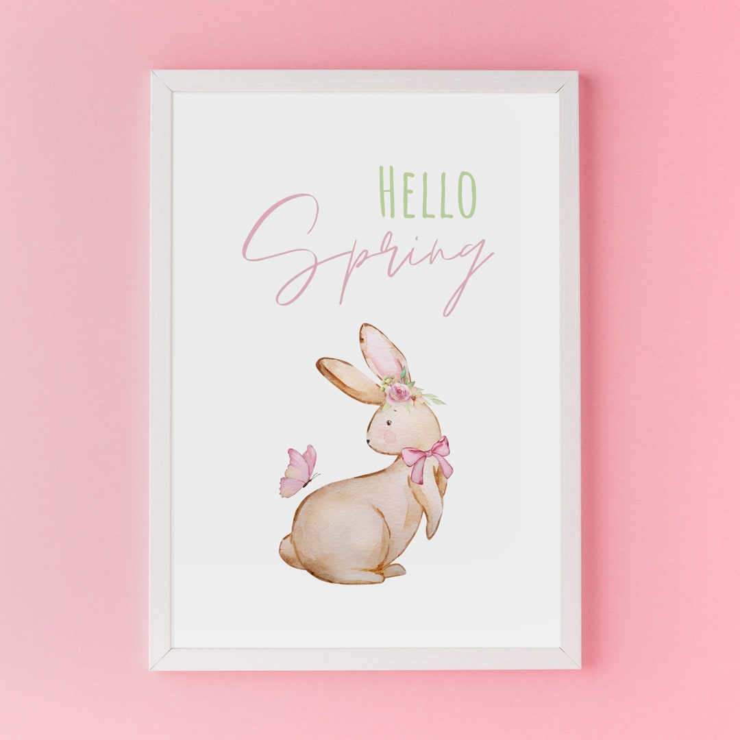 Easter Bunny Printable Wall Art, Cute Bunny Decor, Happy Easter Sign ...
