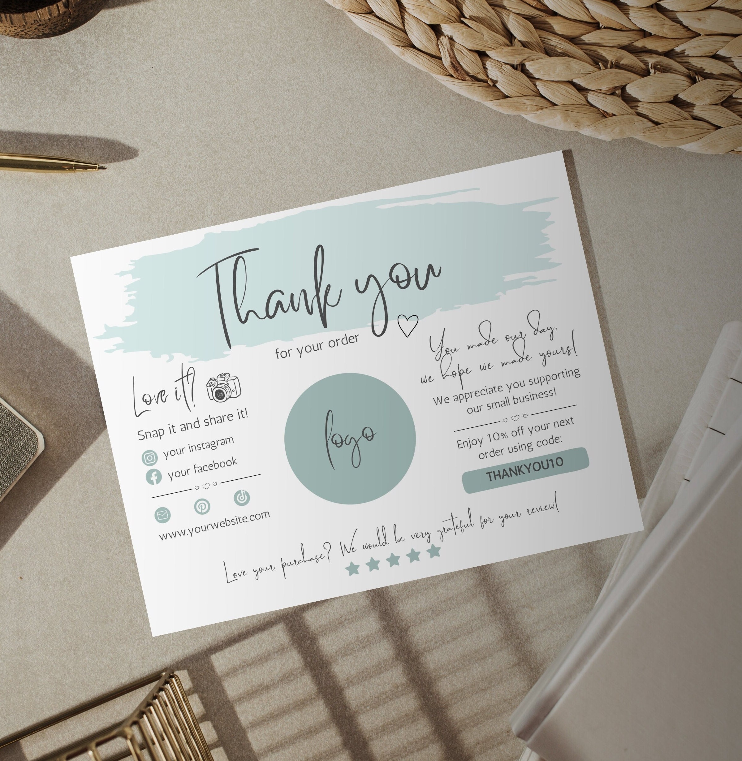 Editable in CANVA Business Thank You Insert Card, Modern Light Blue ...