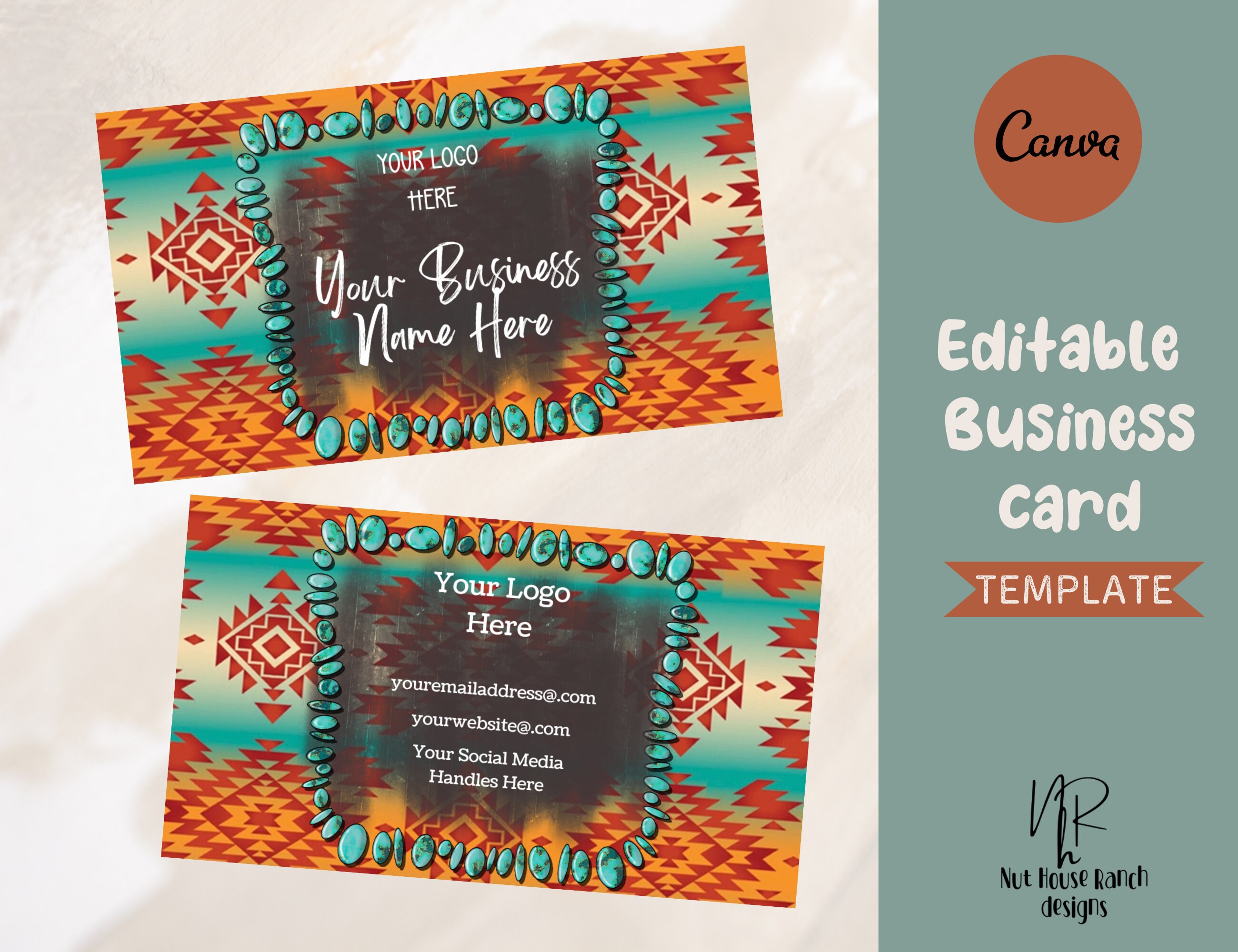 Ocean Aztec Business Card Template | Canva Business Card Design ...