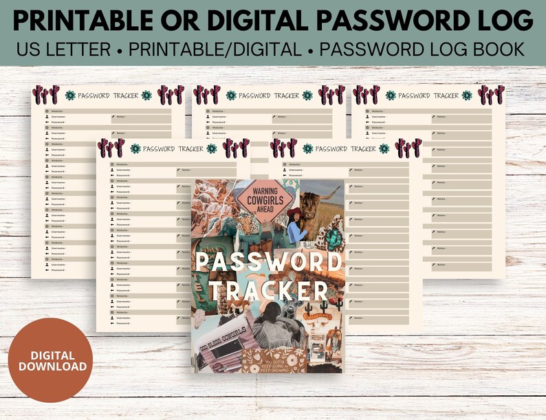 Digital Download Password Log, Printable Password Log, Small Business ...