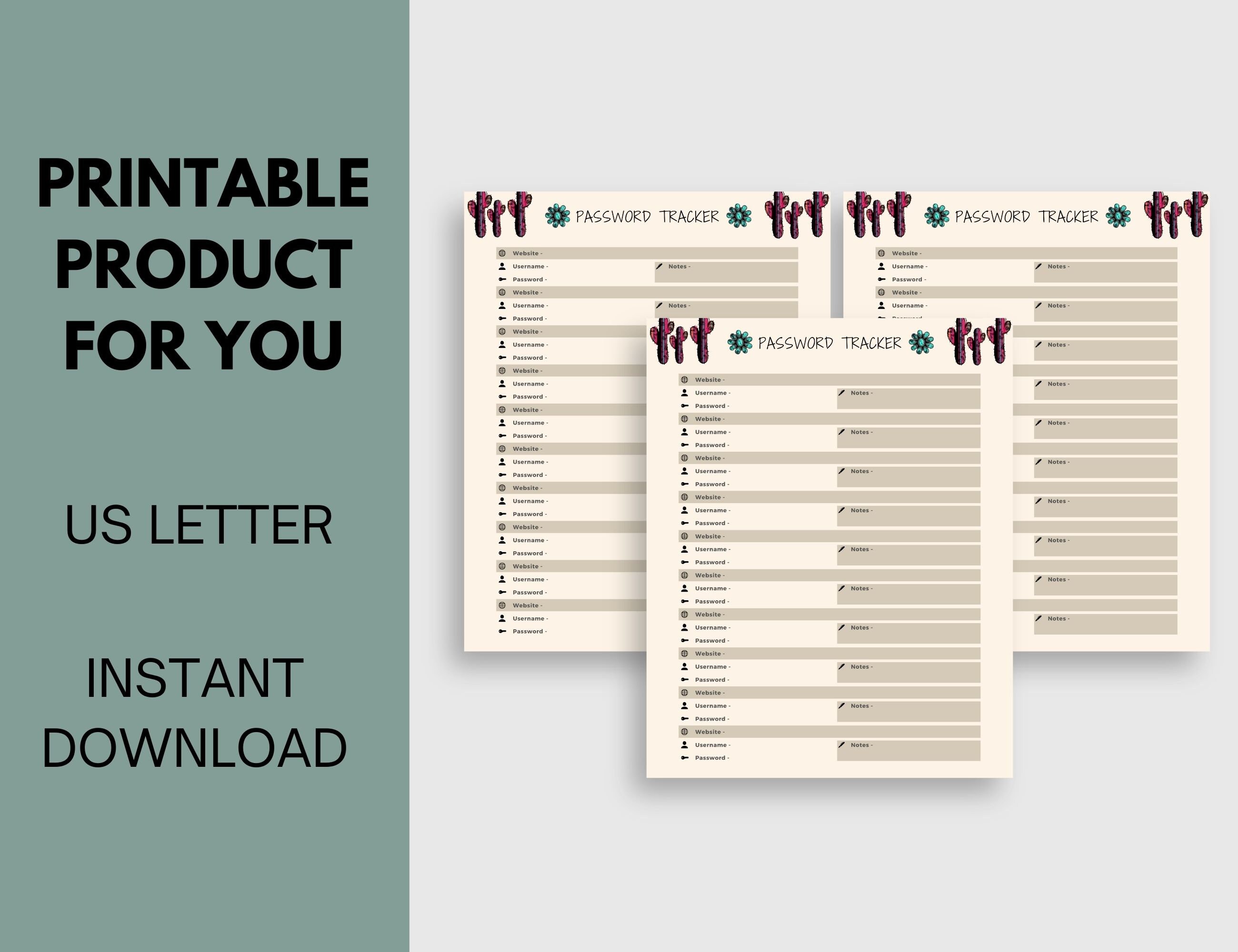 Digital Download Password Log, Printable Password Log, Small Business ...