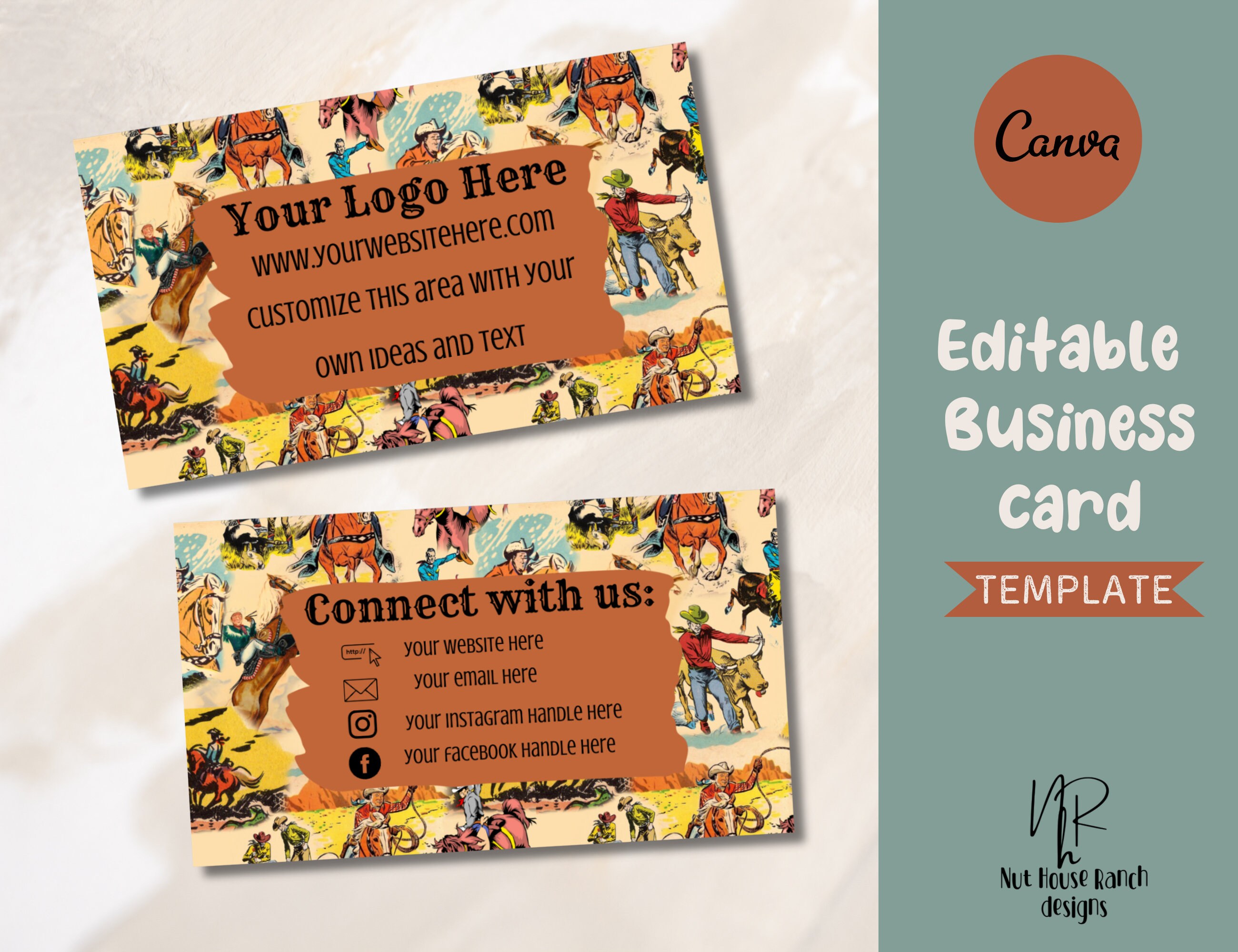 Business Card Template Western | Canva Business Card Design | Editable ...