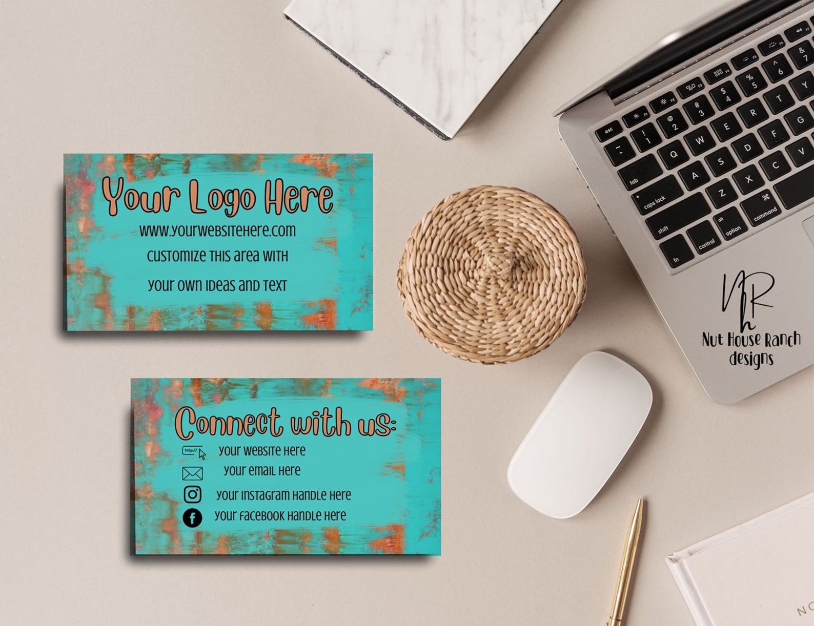 Western Rustic Turquoise Business Card Template, Canva Editable Small ...