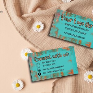 Western Rustic Turquoise Business Card Template, Canva Editable Small ...