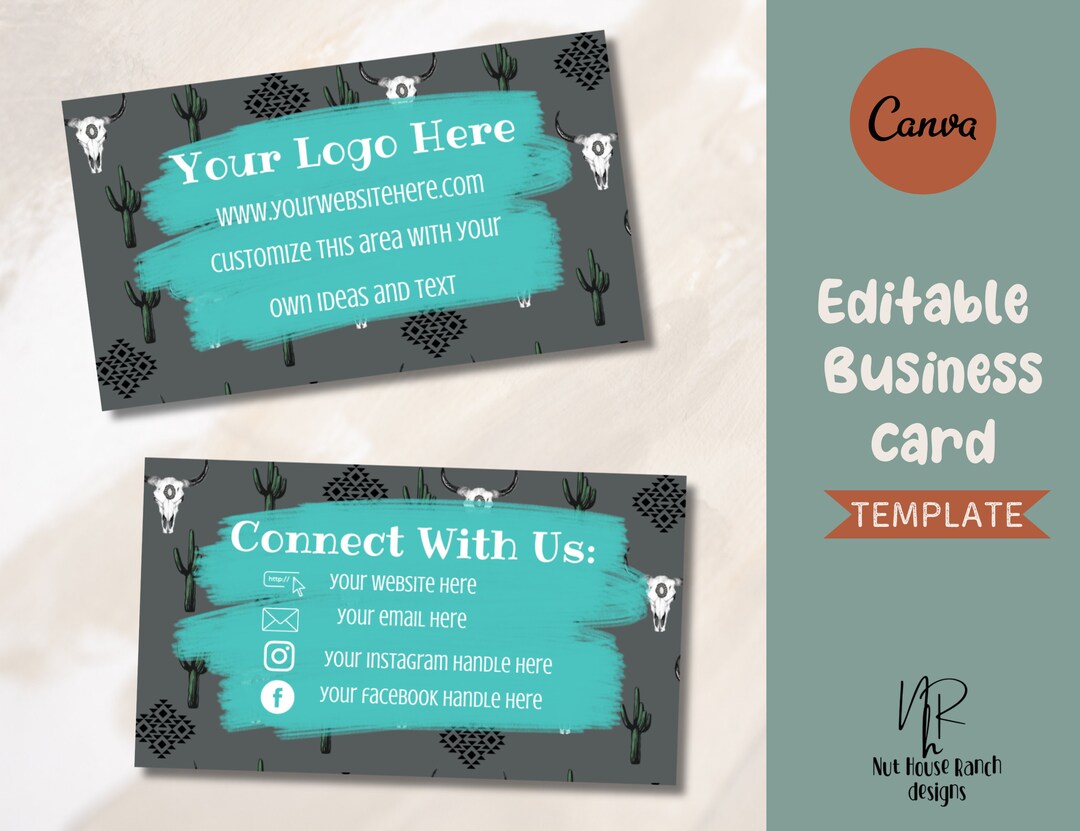 Business Card Template Cactus | Canva Business Card Design | Editable ...