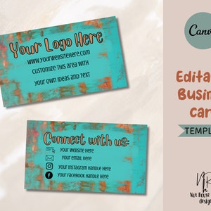 Western Rustic Turquoise Business Card Template, Canva Editable Small ...